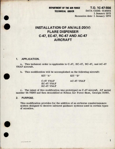 Installation of AN/ALE-20(V) Flare Dispenser for C-47, EC-47, RC-47 and ...