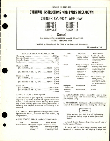 Overhaul Instructions with Parts for Wing Flap Cylinder Assembly ...
