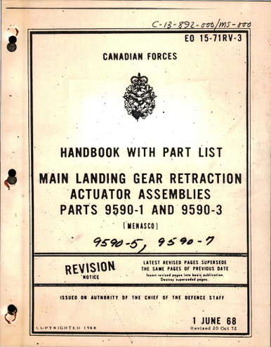 Handbook with Parts List for Main Landing Gear Retraction Actuator ...