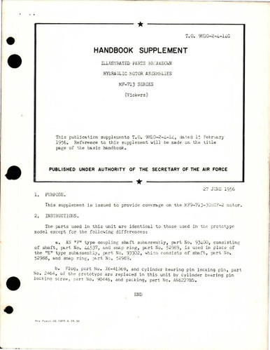 Supplement to Illustrated Parts Breakdown for Hydraulic Motor ...