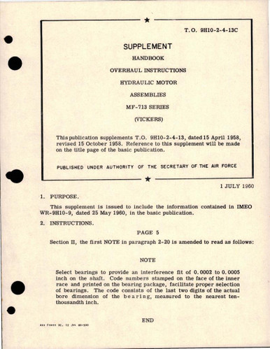 Supplement to Overhaul Instructions for Hydraulic Motor Assembly - MF ...
