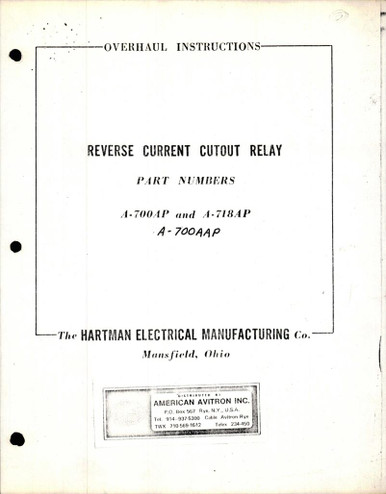 Overhaul Instructions for Reverse Current Cutout Relay - Parts A-700AP ...