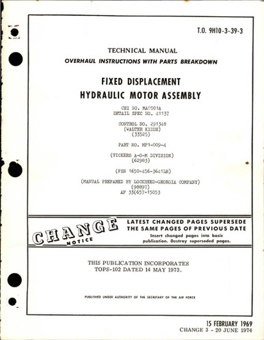 Overhaul Instructions with Parts for Fixed Displacement Hydraulic Motor ...
