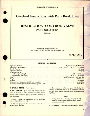 Overhaul Instructions with Parts Breakdown for Restriction Control ...