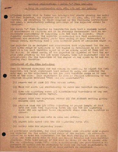 Service Instructions for Model A Fuel Injector - Used on Continental ...
