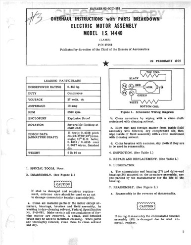 Overhaul Instructions with Parts Breakdown for Electric Motor Assembly ...