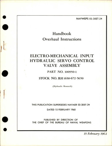 Overhaul Instructions for Electro-Mechanical Input Hydraulic Servo Control Valve Assy - Part ...