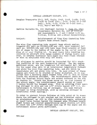 Reinforcement of Wing Flap Operating Tube Support Beam Attach Angle ...