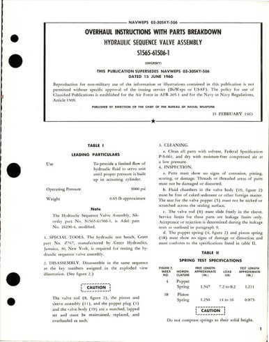 Overhaul Instructions with Parts for Hydraulic Sequence Valve Assembly ...