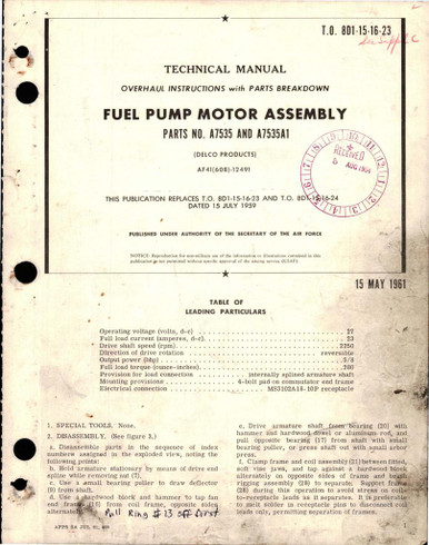 Overhaul Instructions with Parts Breakdown for Fuel Pump Motor Assembly ...