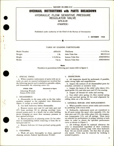 Overhaul Instructions with Parts Breakdown for Hydraulic Flow Sensitive ...