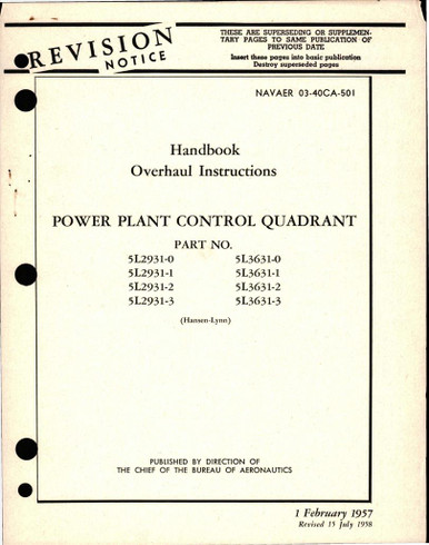 Overhaul Instructions for Power Plant Control Quadrant - AirCorps Library