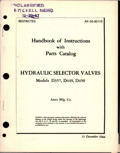 Instructions with Parts Catalog for Hydraulic Selector Valves - Models ...