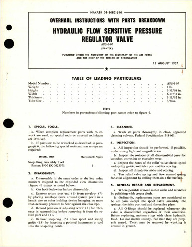 Overhaul Instructions with Parts Breakdown for Hydraulic Flow Sensitive ...