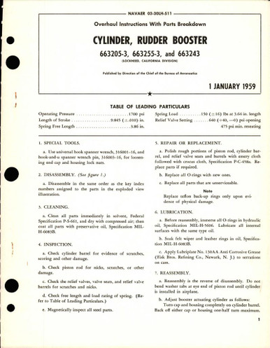 Overhaul Instructions with Parts Breakdown for Rudder Booster Cylinder ...