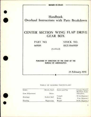 Overhaul Instructions with Parts Breakdown for Center Section Wing Flap ...