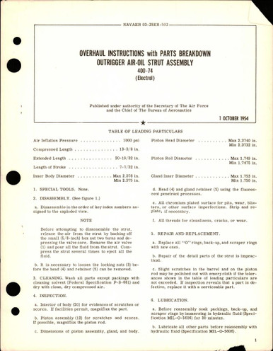 Overhaul Instructions with Parts Breakdown for Outrigger Air-Oil Strut ...