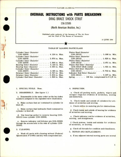 Overhaul Instructions with Parts Breakdown for Drag Brace Shock Strut ...