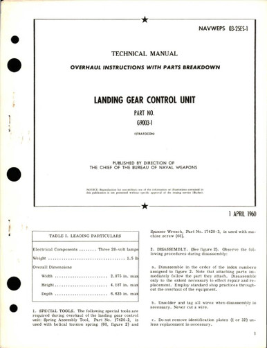 Overhaul Instructions with Parts Breakdown for Landing Gear Control ...