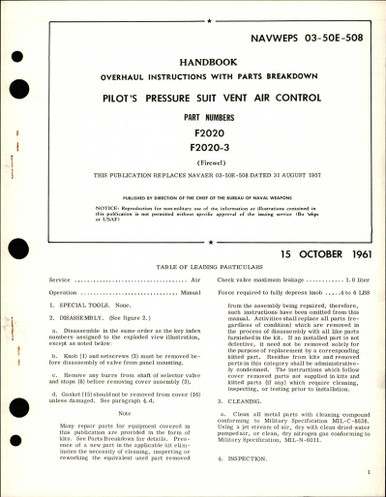 Overhaul Instructions with Parts Breakdown for Pilot's Pressure Suit ...