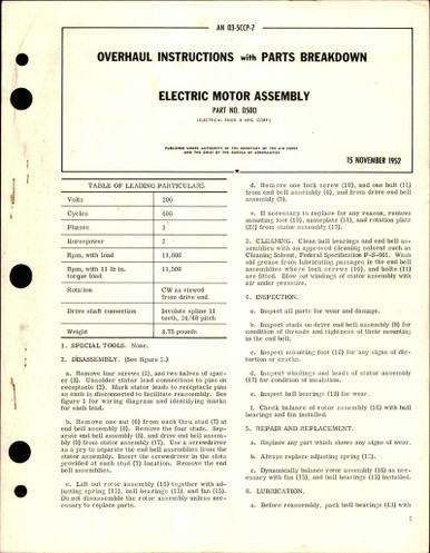 Overhaul Instructions with Parts Breakdown for Electric Motor Assembly ...