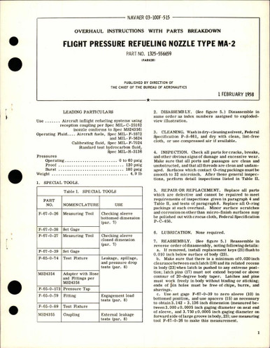 Overhaul Instructions with Parts Breakdown for Flight Pressure ...