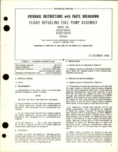 Overhaul Instructions with Parts Breakdown for Flight Refueling Fuel ...
