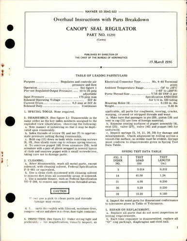 Overhaul Instructions with Parts Breakdown for Canopy Seal Regulator ...