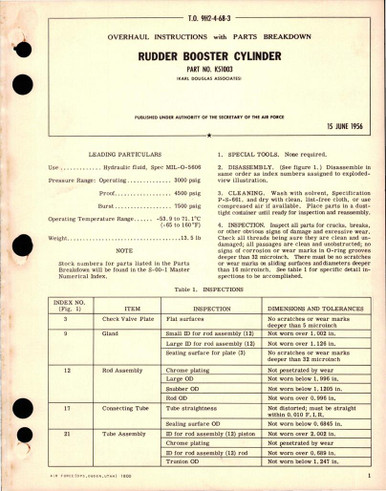 Overhaul Instructions with Parts Breakdown for Rudder Booster Cylinder ...