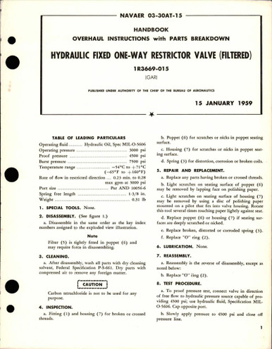 Overhaul Instructions with Parts Breakdown for Hydraulic Fixed One-Way ...