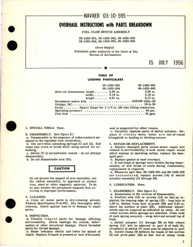 Overhaul Instructions with Parts Breakdown for Fuel Flow Switch ...
