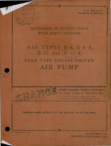 Instructions with Parts Catalog for Vane Type Engine Driven Air Pump ...