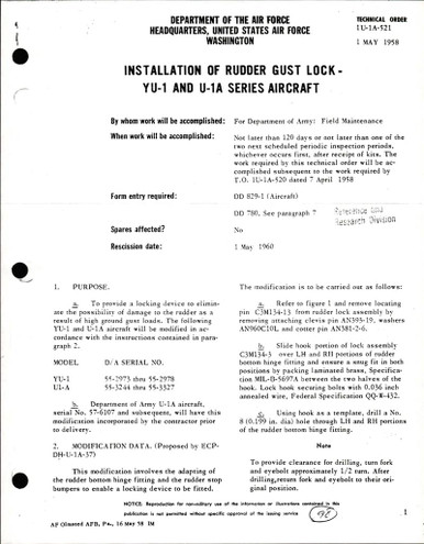 Installation of Rudder Gust Lock on YU-1 and U-1A - AirCorps Library