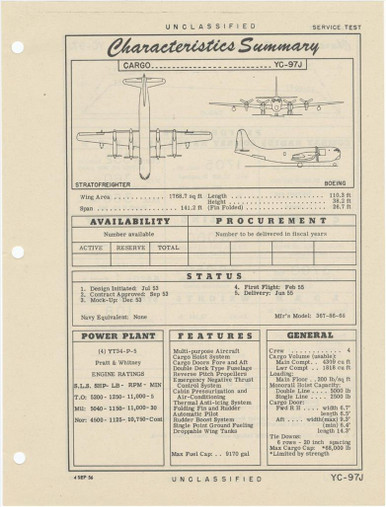 YC-97J Boeing Stratofreighter - Cargo - Characteristics Summary ...