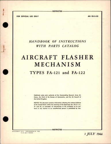 Instructions with Parts Catalog for Aircraft Flasher Mechanism - Types ...