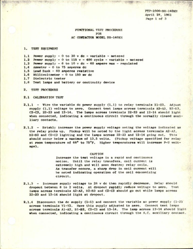 Functional Test Procedure for AC Contactor - Model BR-140KH - AirCorps ...
