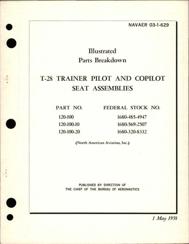 Illustrated Parts Pilot and Copilot Seat Assembly for T-28 - Parts 120 ...