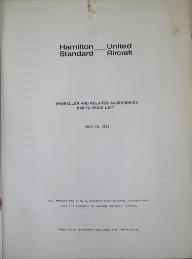 Hamilton Standard Propeller Parts Price List - AirCorps Library