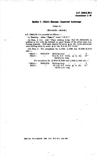 Spitfire I Pilots Harness Improved Anchorage - AirCorps Library