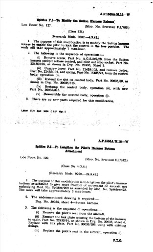 Spitfire F.I To Modify the Sutton Harness Release - AirCorps Library