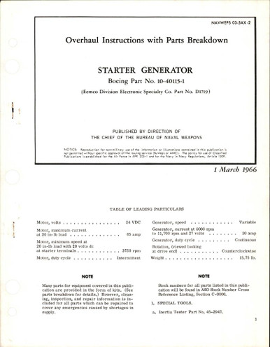 Overhaul Instructions with Parts Breakdown for Starter Generator - Part ...