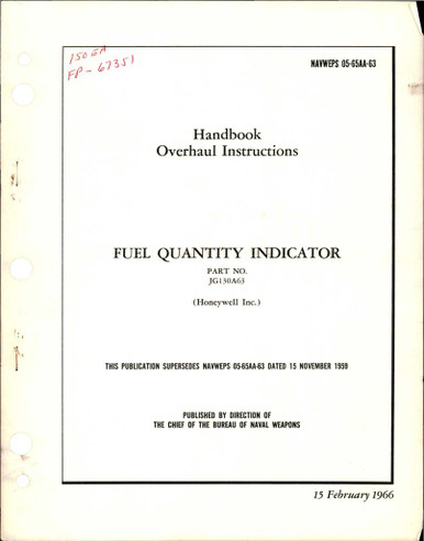 Overhaul Instructions for Fuel Quantity Indicator - Part JG130A63 - AirCorps Library