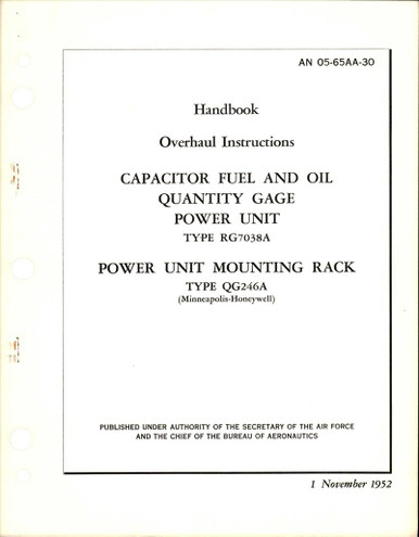 Overhaul Instructions for Capacitor Fuel and Oil Quantity Gage Power ...