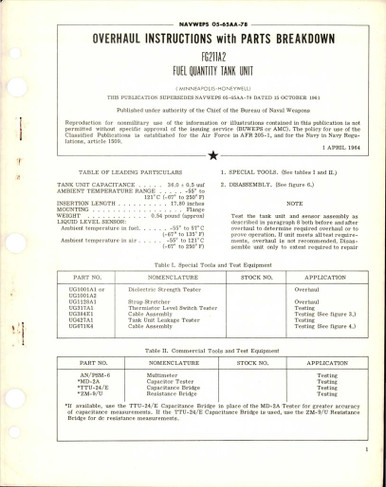Overhaul Instructions with Parts Breakdown for Fuel Quantity Tank Unit - FG211A2 - AirCorps Library