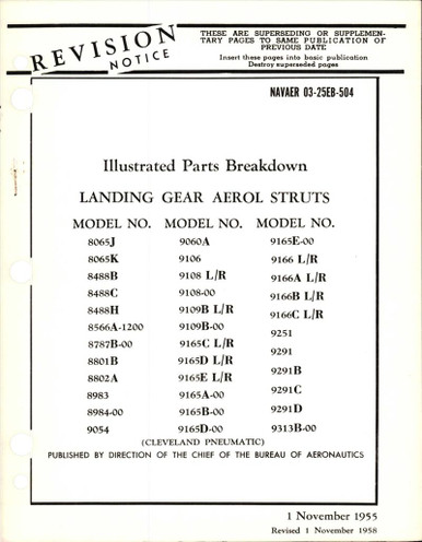 Revision to Illustrated Parts Breakdown for Landing Gear Aerol Struts ...