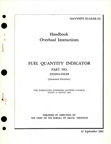 Overhaul Instructions for Fuel Quantity Indicator Part No. 393004-01648 - AirCorps Library