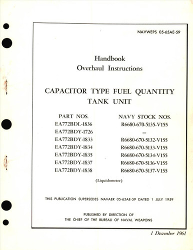 Overhaul Instructions for Capacitor Fuel Quantity, Tank Unit, Part No. EA772BDL and EA772BDY ...