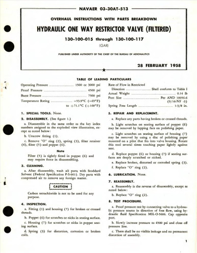 Overhaul Instructions with Parts Breakdown for Hydraulic One Way ...