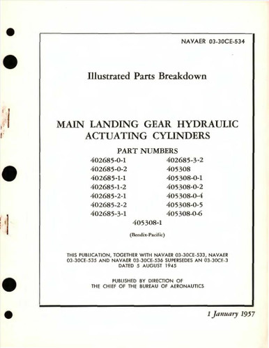 Illustrated Parts Breakdown for Main Landing Gear Hydraulic Actuating Cylinders Part No. 402685 ...