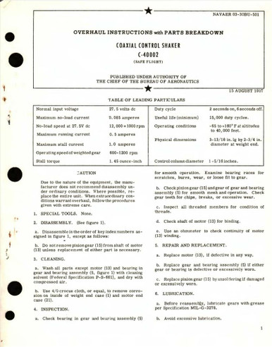 Overhaul Instructions with Parts Breakdown for Coaxial Control Shaker ...